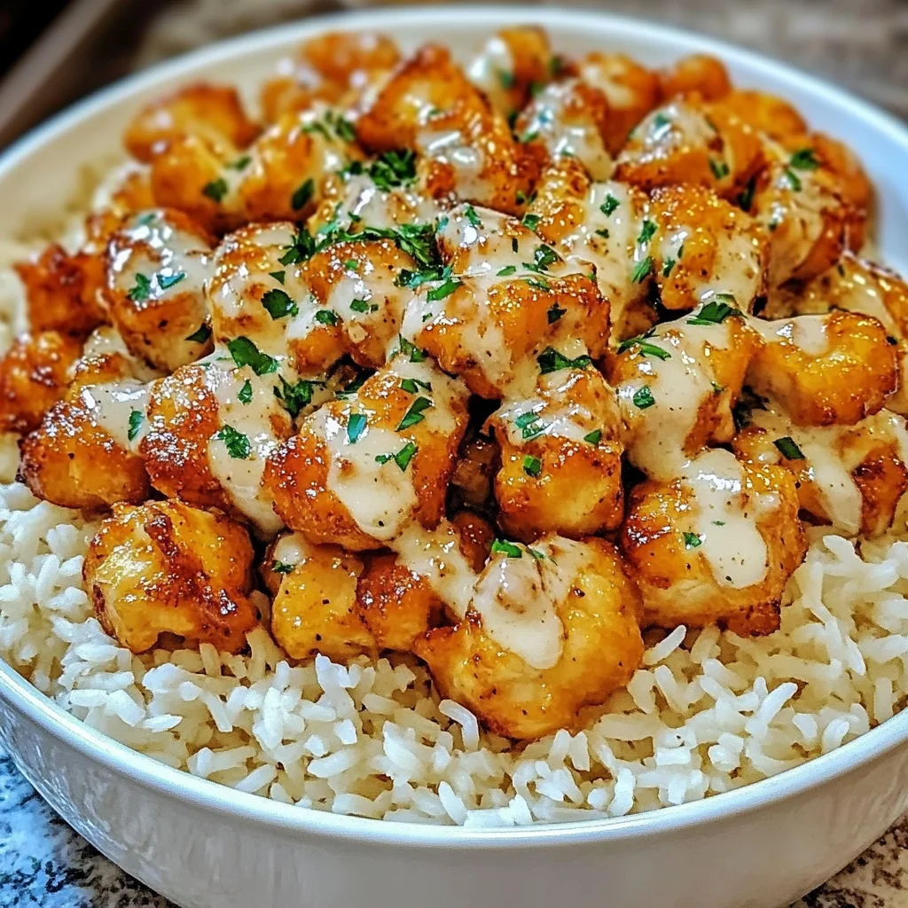 Easy Honey Garlic Chicken Bites Over Creamy Rice Recipe
